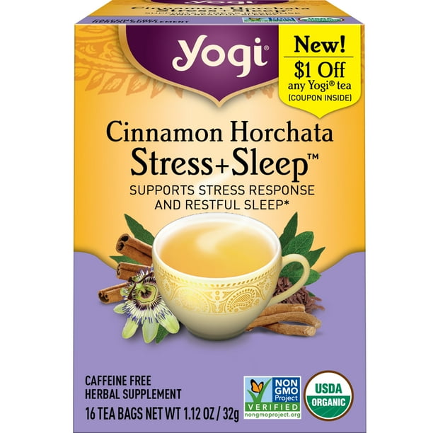 Yogi Tea Cinnamon Horchata Stress + Sleep, Caffeine-Free Herbal Tea ...
