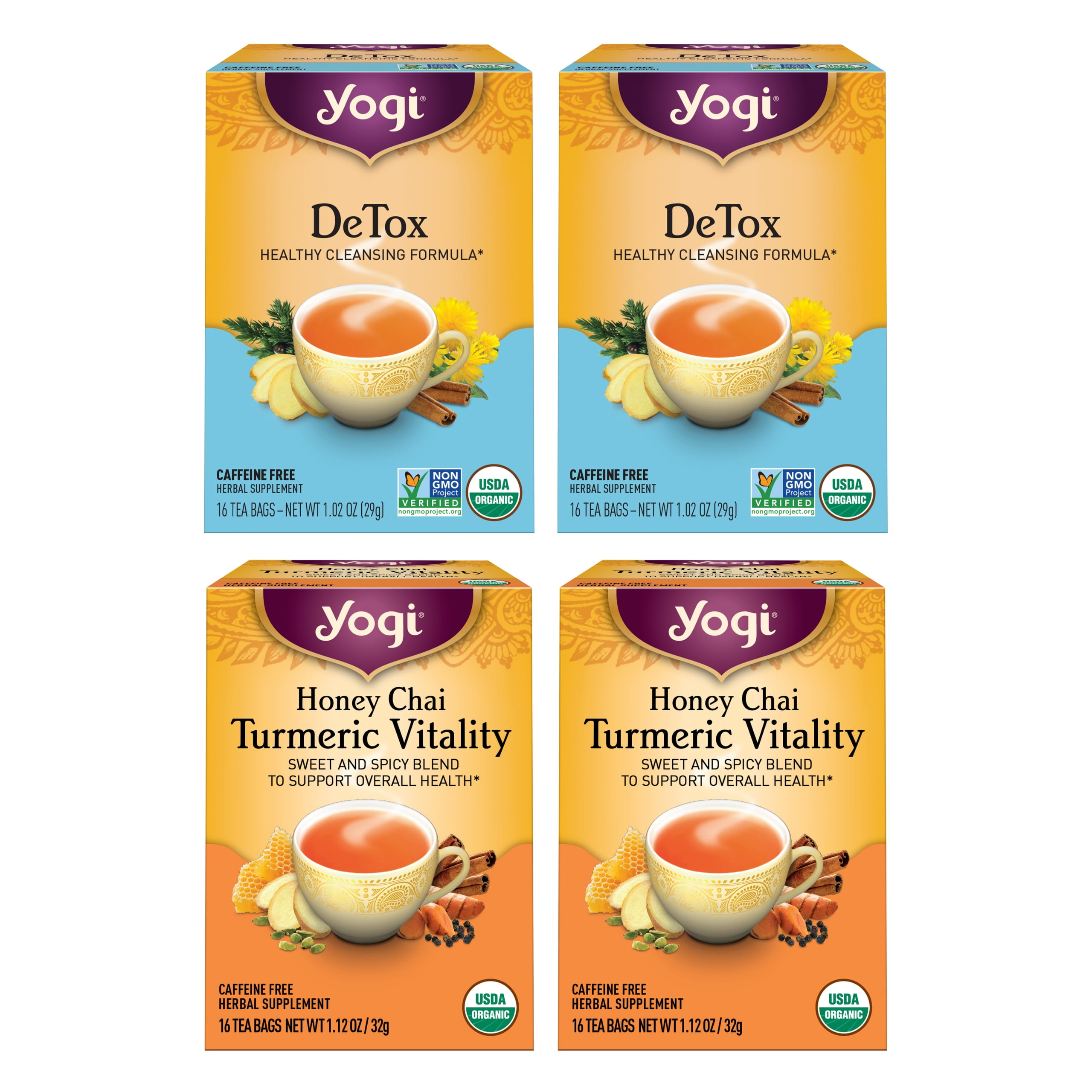 Yogi Tea DeTox and Wellness Variety Pack 4pk - 16 Tea Bags per Pack (4 ...