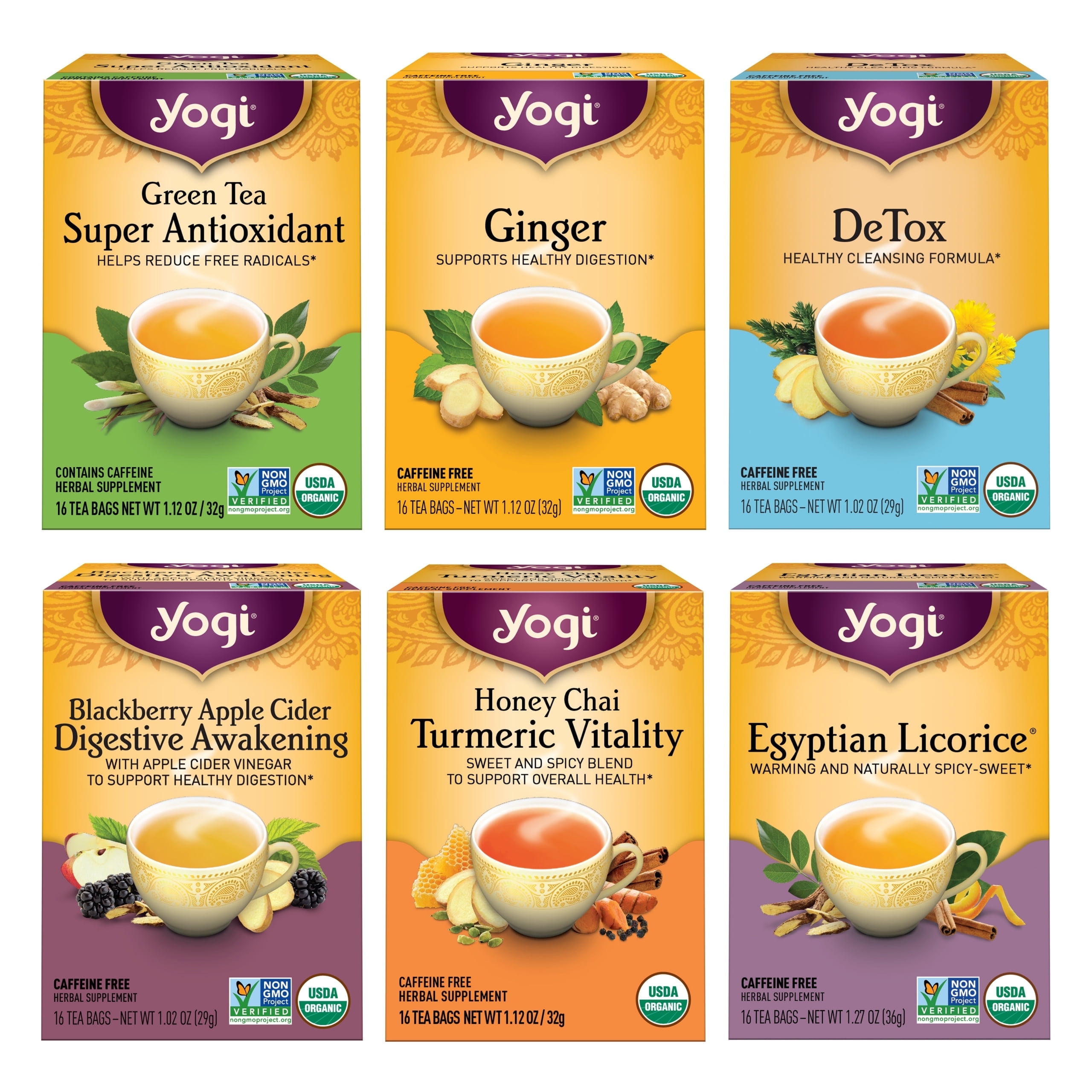 Yogi Tea Digest Clean Detox Variety Pack, Wellness Tea Bags, 6 Boxes of ...