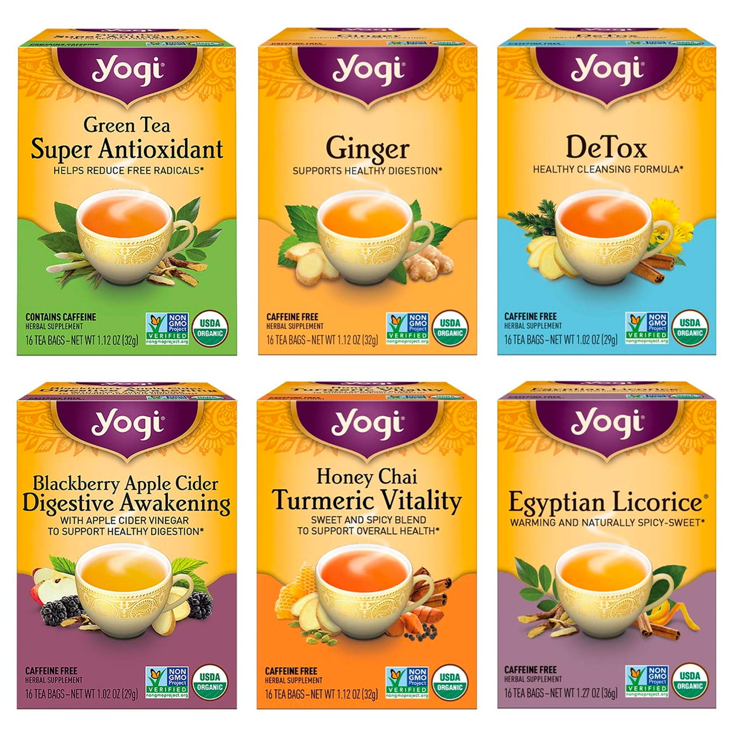 Yogi Tea Digest Clean Detox Variety Pack, Wellness Tea Bags, 6 Boxes of ...