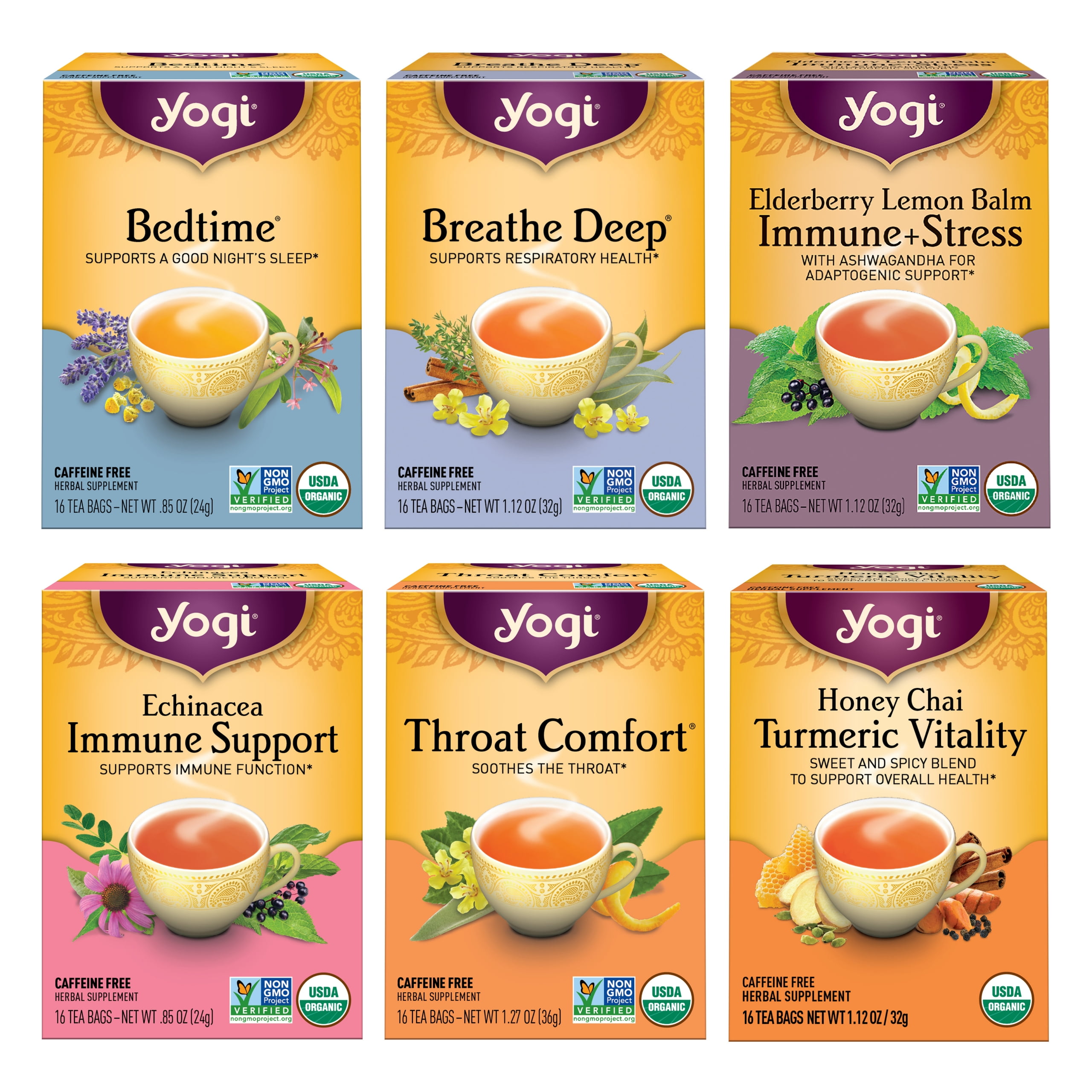 Yogi Tea Feel Better Variety Pack, Caffeine-Free, Herbal Tea Bags, 6 ...