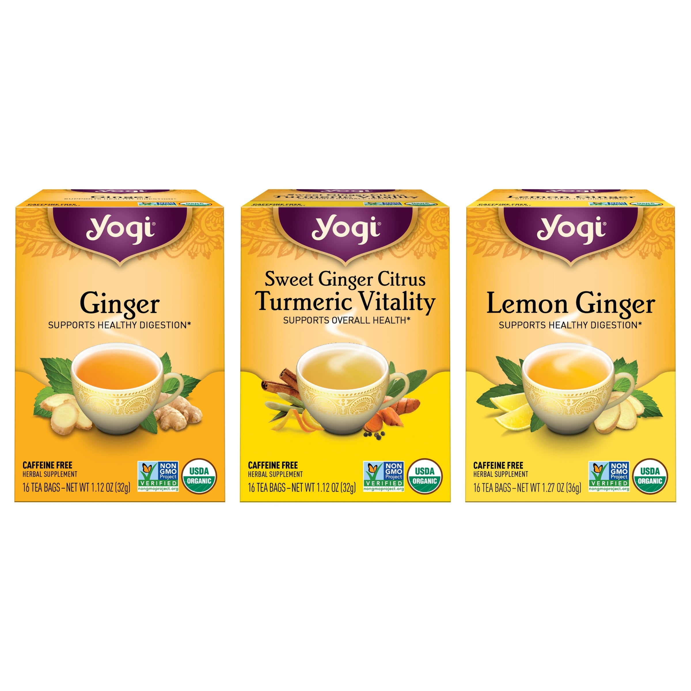 Yogi Ginger Tea Variety Pack, Lemon Ginger, Turmeric Citrus, Sweet ...