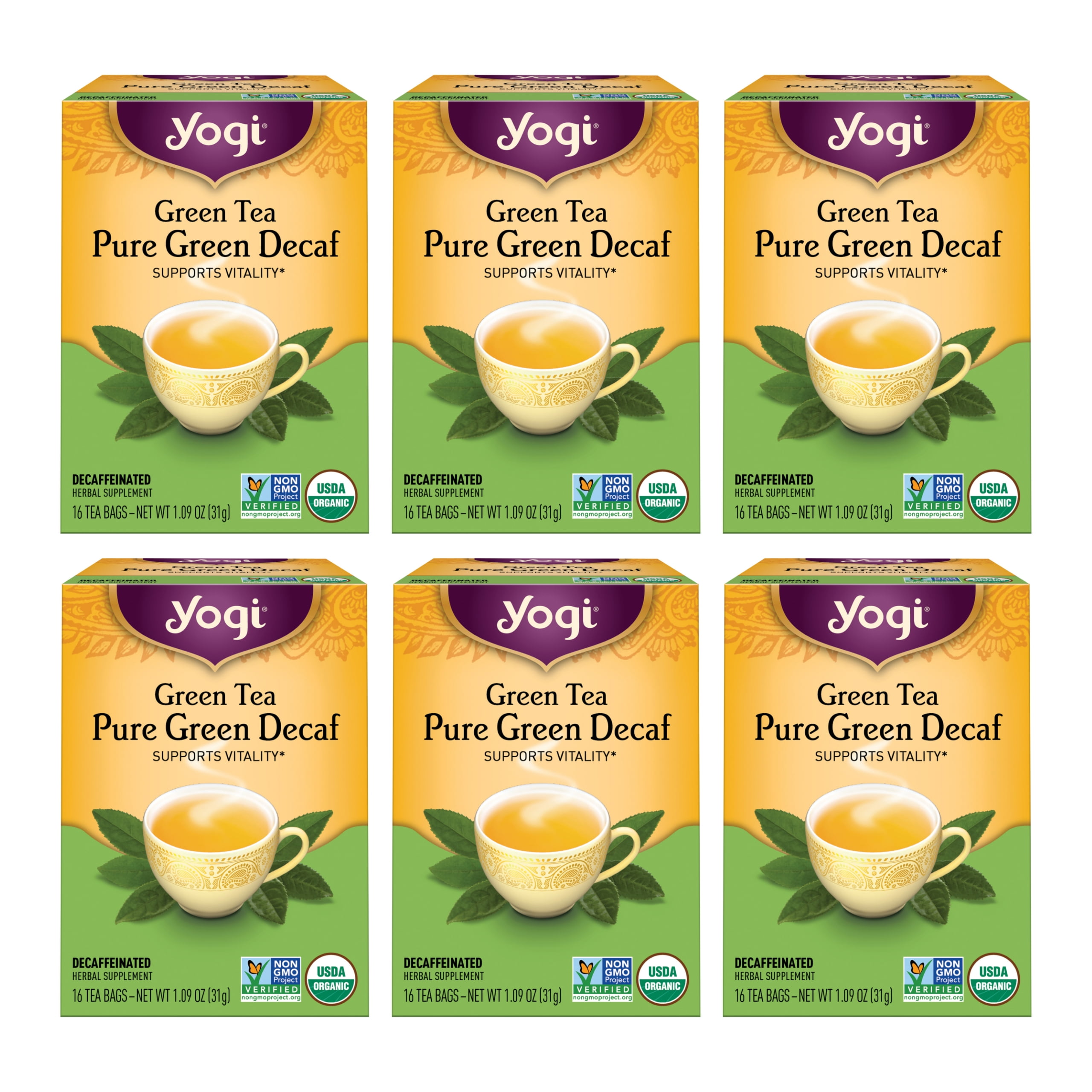 Free Shipping! Yogi Organic Decaf Green Tea, Wellness Tea Bags, 6 Boxes ...
