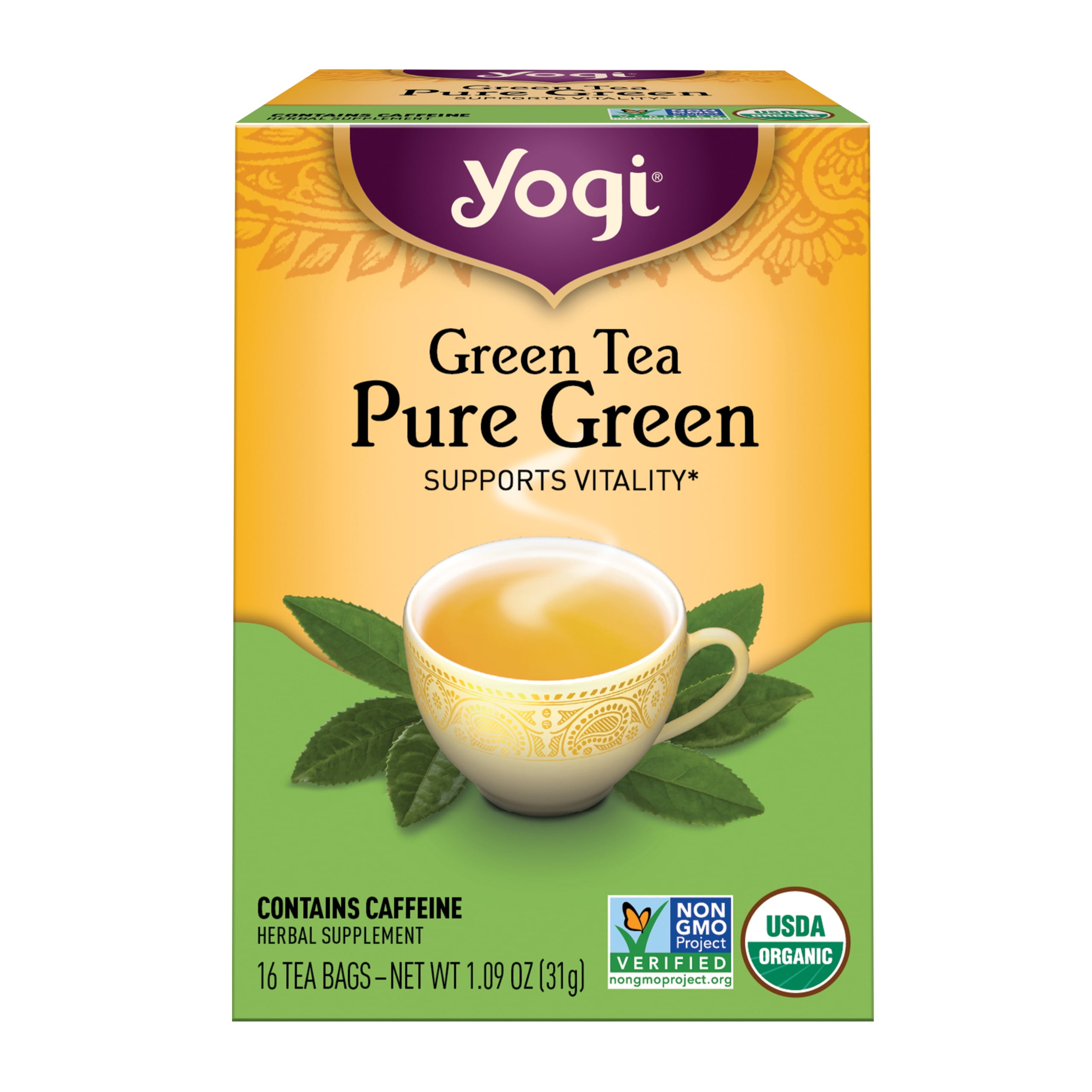 Yogi Green Tea Pure Green Organic Tea Bags, Supports Vitality ...