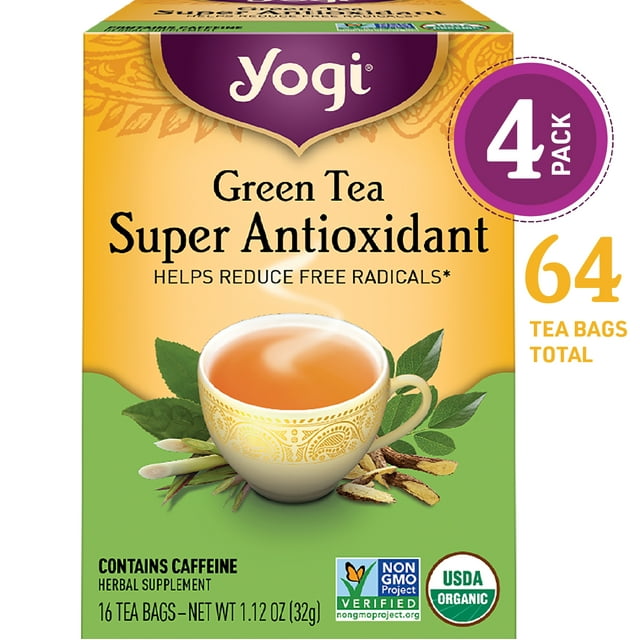 Yogi Organic Green Tea Super Antioxidant, Natural Sweet, 4 Boxes of 16 ...
