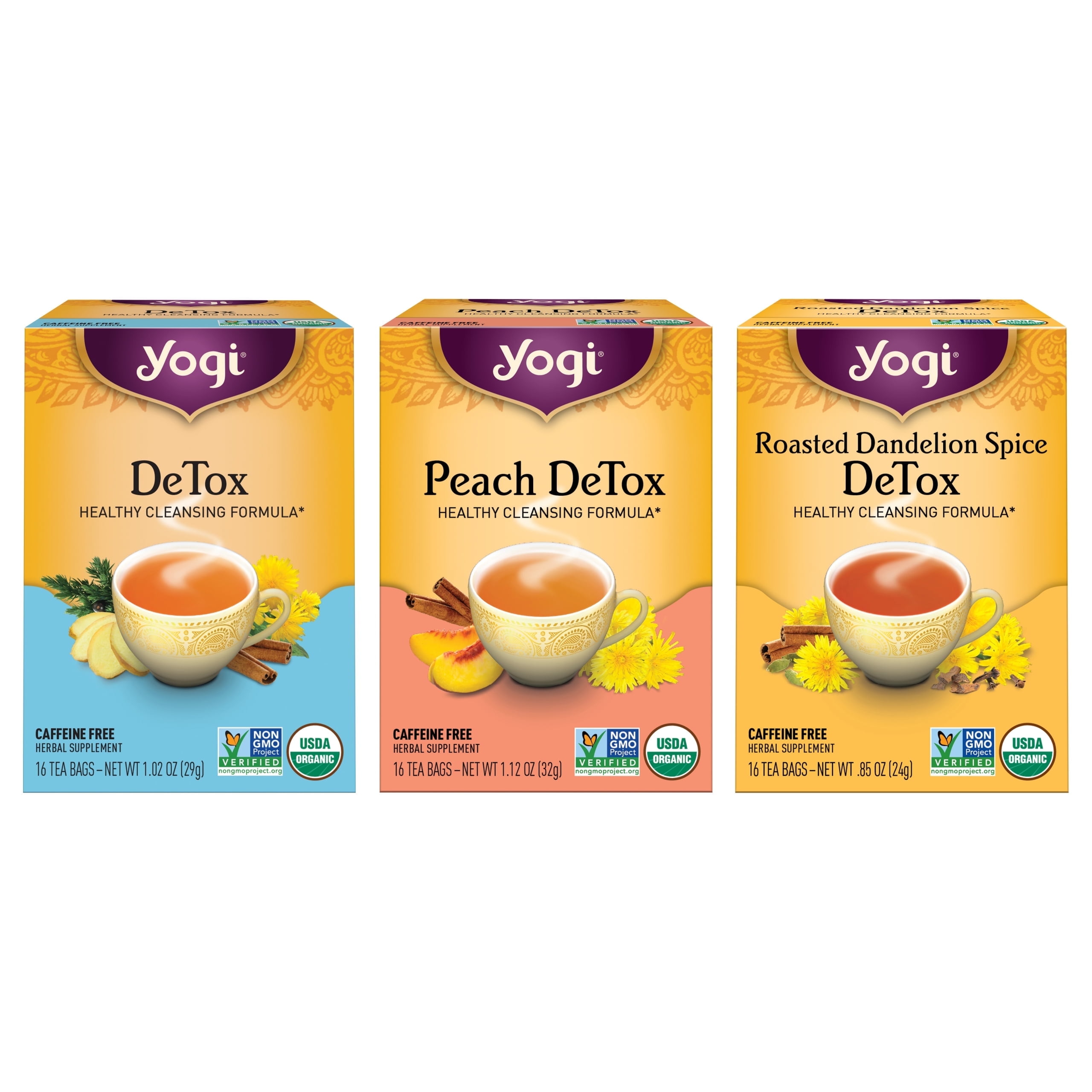 Yogi Herbal DeTox Wellness Tea Bags Variety Pack, 3 Boxes of 16 ...