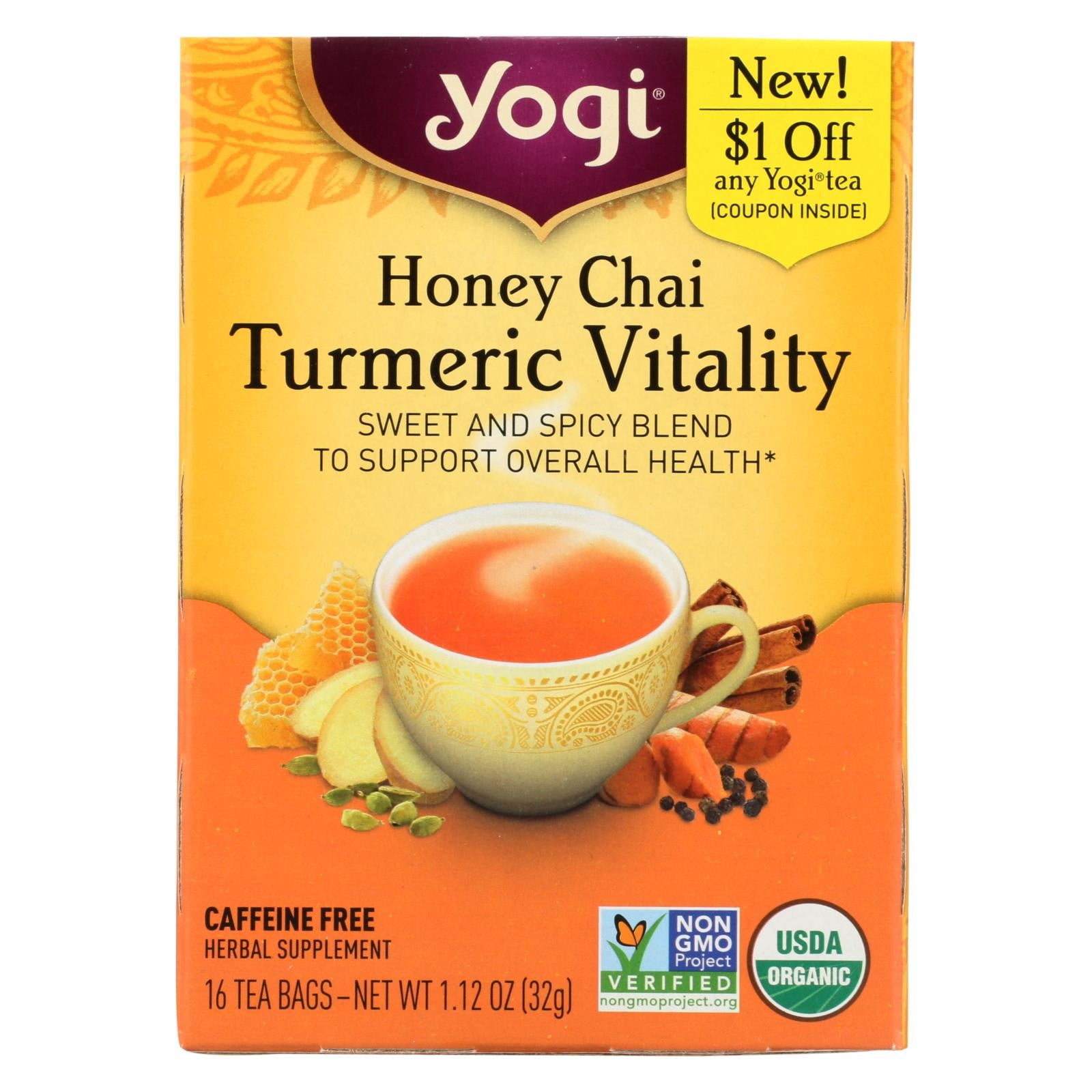 Yogi Tea, Honey Chai Turmeri, 16 Ct - Walmart.com