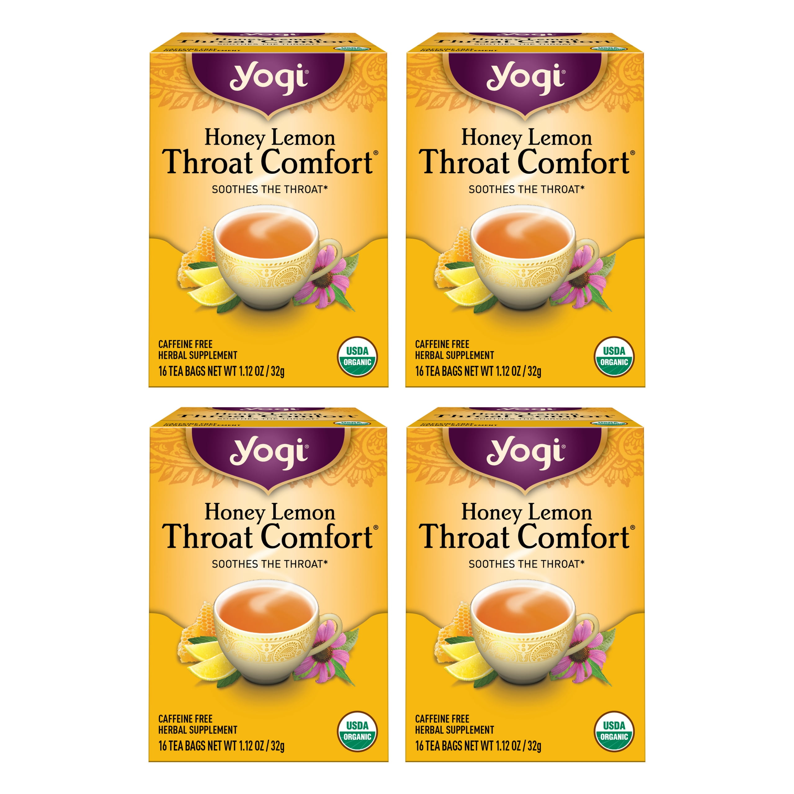 Yogi Tea Organic Herbal Wellness, Honey Lemon Throat Comfort, 4 Boxes ...