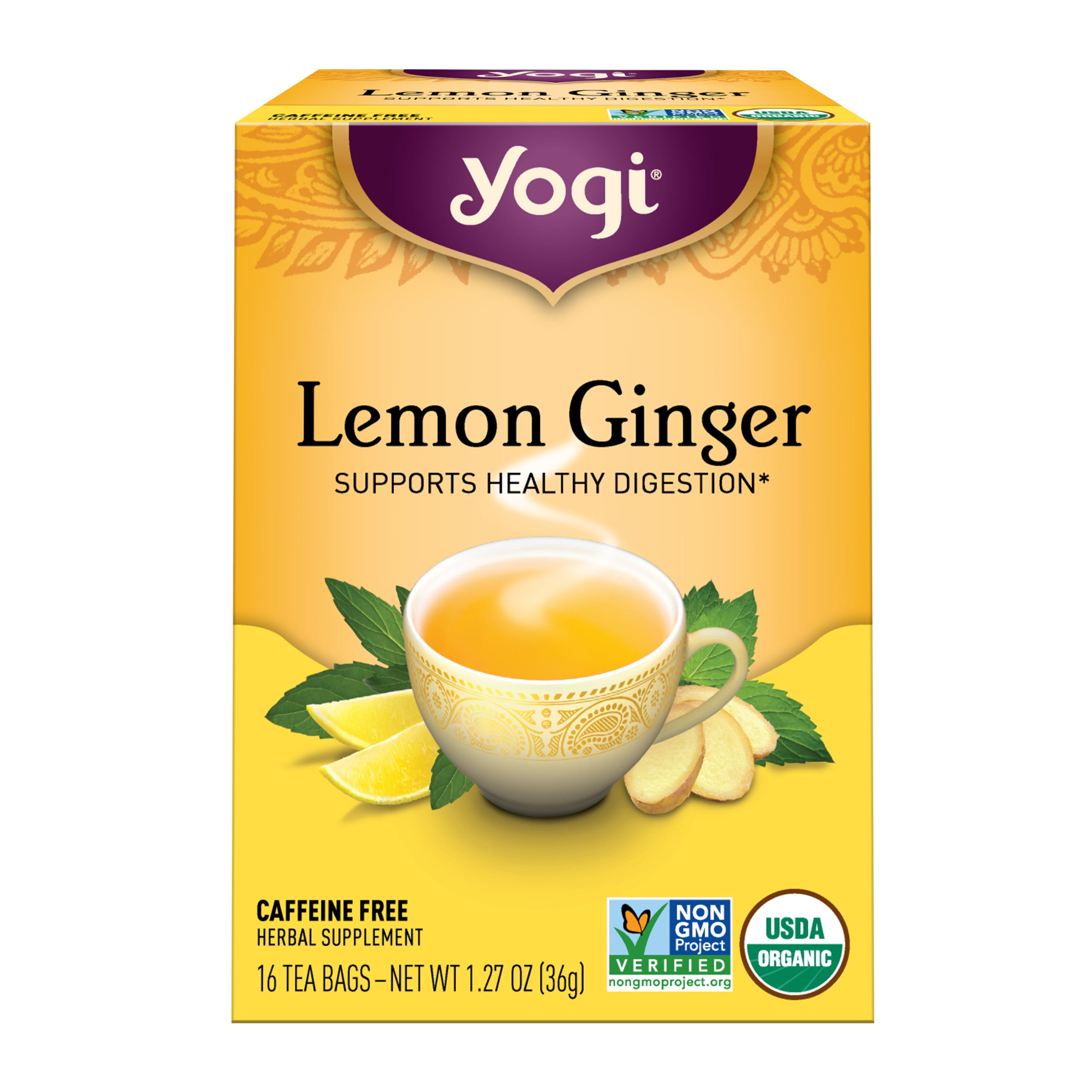 Yogi Lemon Ginger Organic Herbal Tea Bags, Caffeine-Free, Supports ...