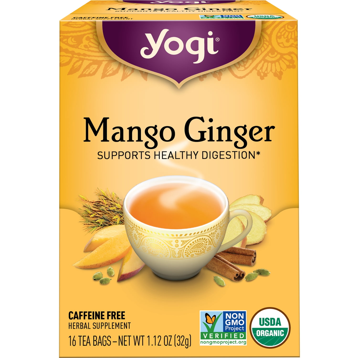 Yogi Tea Mango Ginger, Caffeine-Free Organic Herbal Tea Bags, 16 Count ...