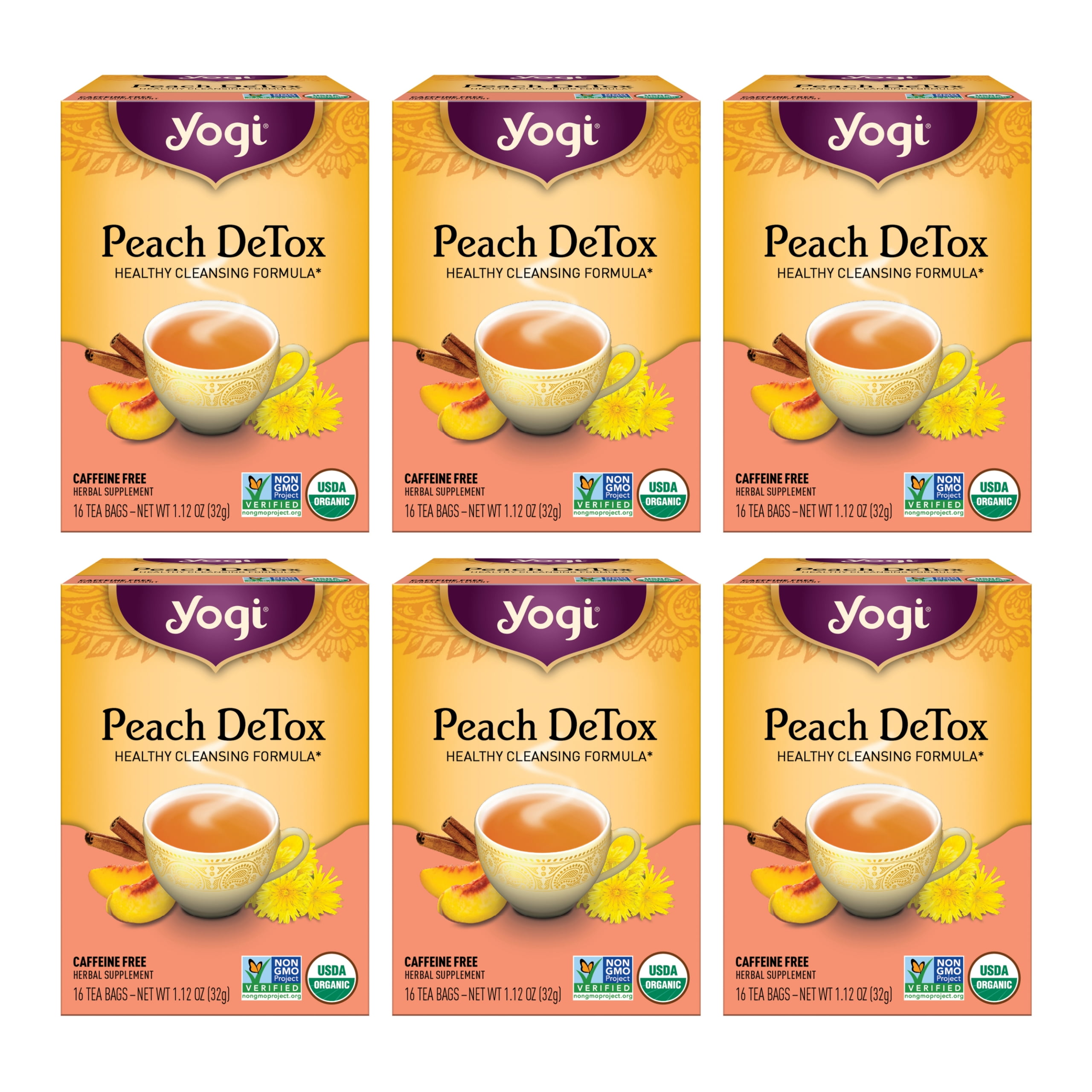 Yogi Organic Herbal Tea, Peach DeTox with Ginger, Wellness Tea Bags ...