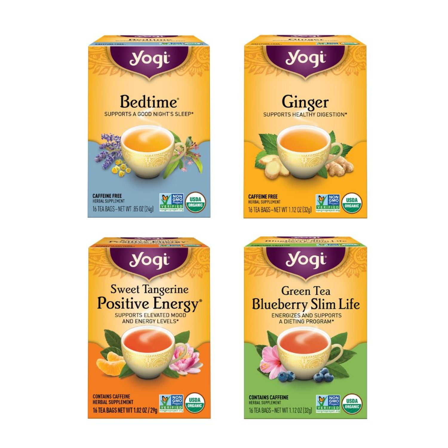Yogi Tea Premium Wellness Variety Pack - 16 Tea Bags per Pack (4 Packs ...