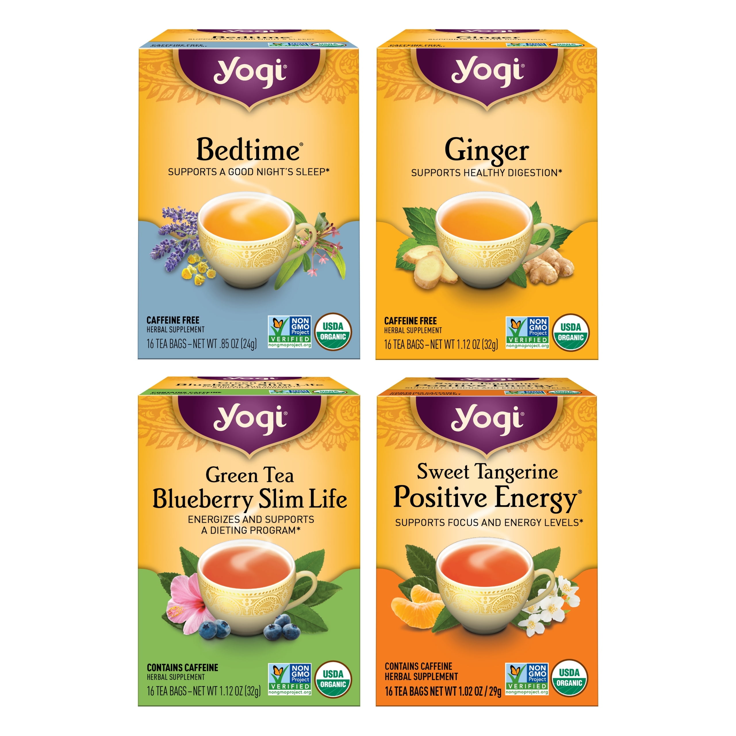 Yogi Tea Premium Wellness Variety Pack - 16 Tea Bags per Pack (4 Packs ...