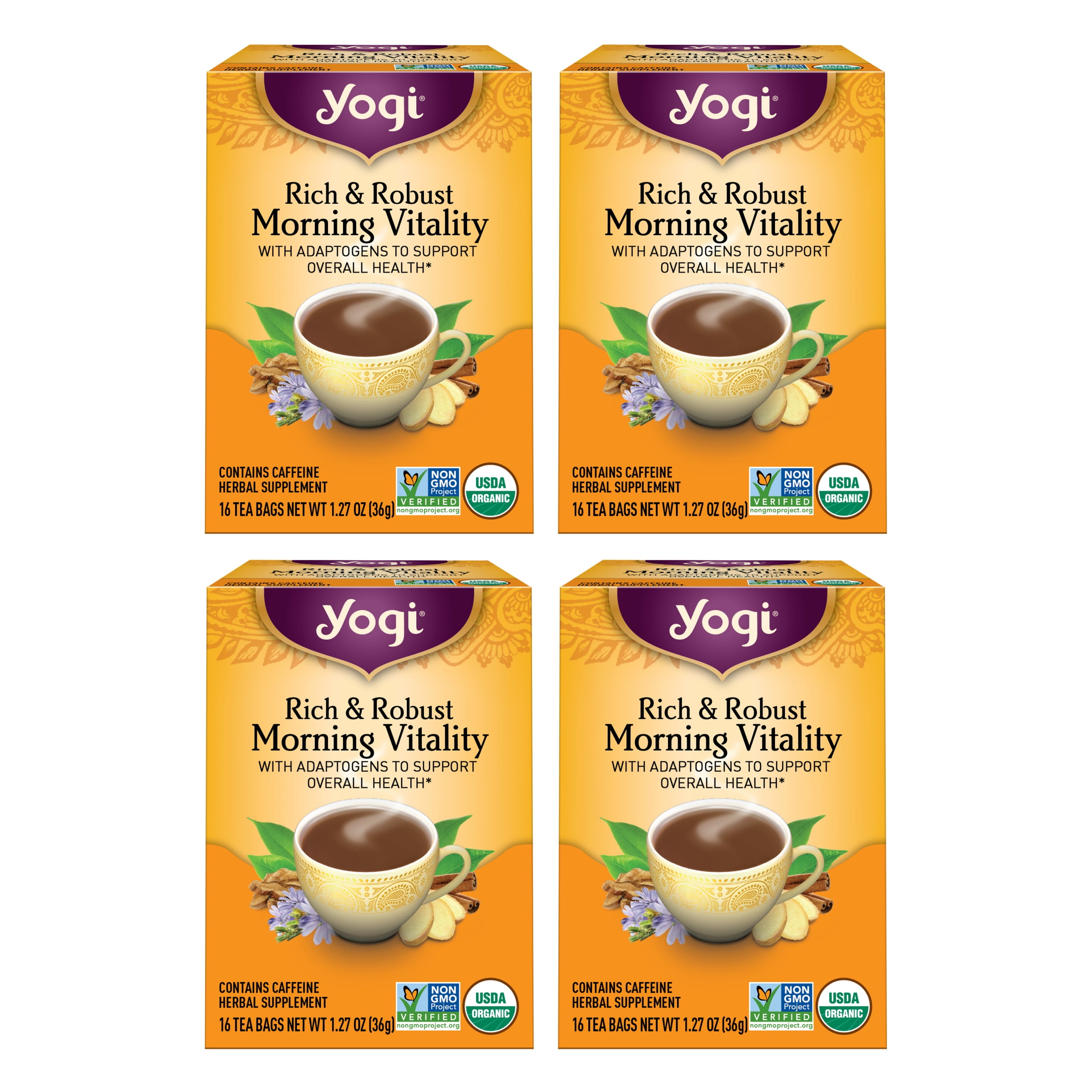Yogi Tea Morning Vitality, Puerh & Green Tea Blend, Wellness Tea Bags ...