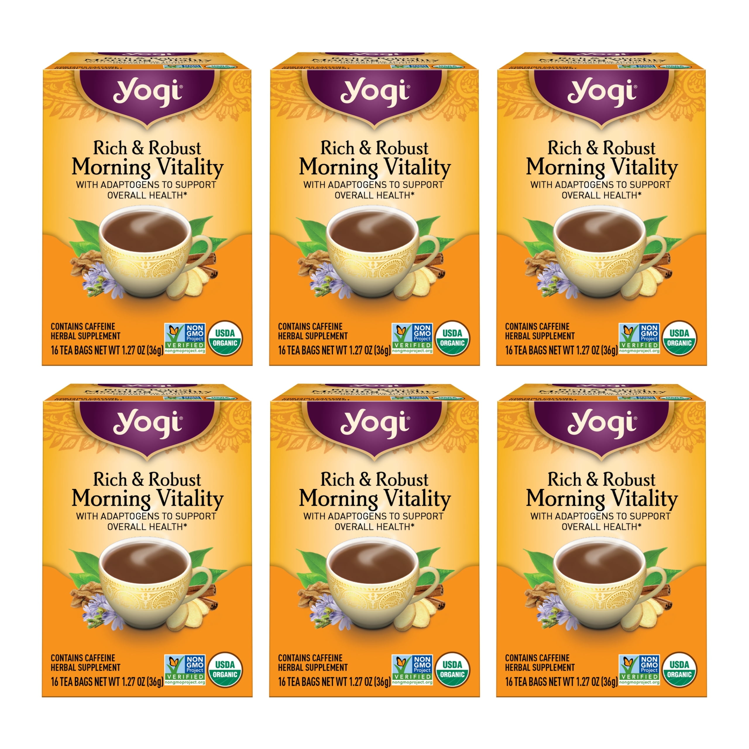 Yogi Tea Morning Vitality, Wellness Puerh Tea Bags with Green Tea Leaf ...