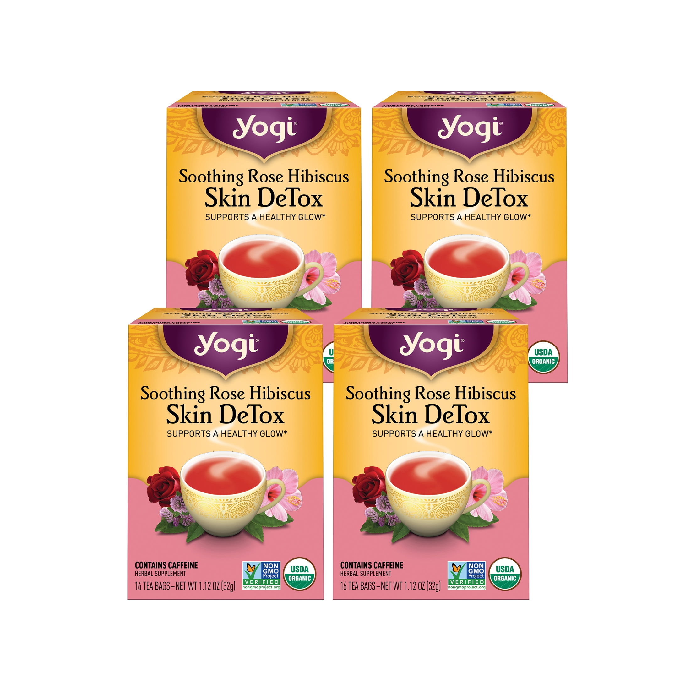 Yogi Tea Soothing Rose Hibiscus Skin DeTox, Green Tea, Wellness Tea ...