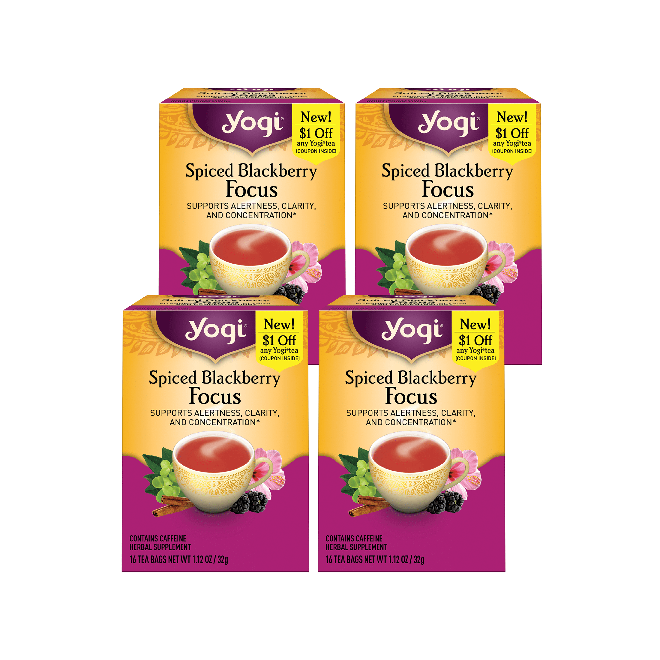 Yogi Tea Spiced Blackberry Focus, Black Tea, Wellness Tea Bags, 4 Boxes ...