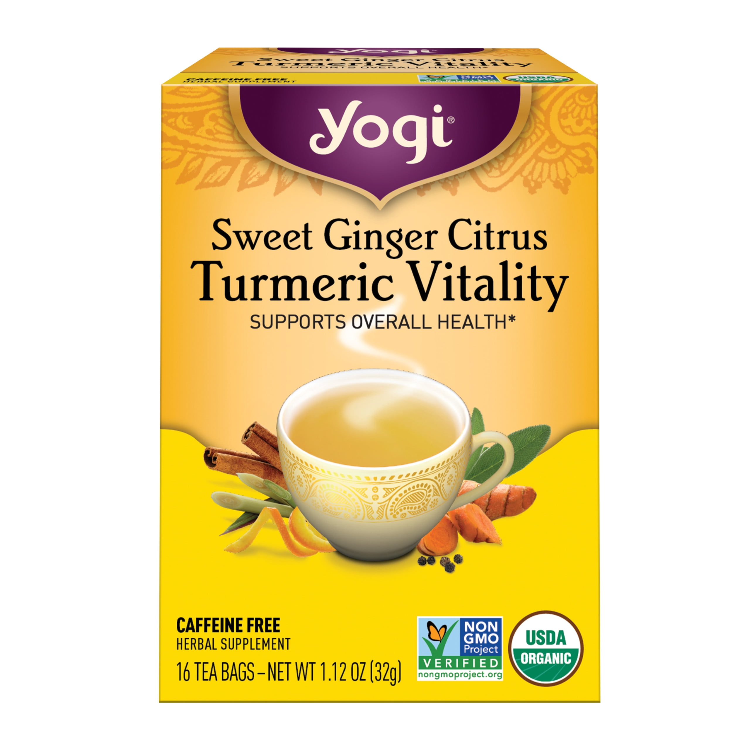 Yogi, Organic Herbal Tea Bags, 16 Count, Sweet Ginger Citrus Turmeric ...