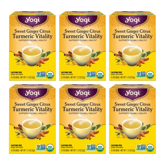 Yogi Sweet Ginger Citrus Tea, Turmeric Vitality, Caffeine-Free, Herbal ...