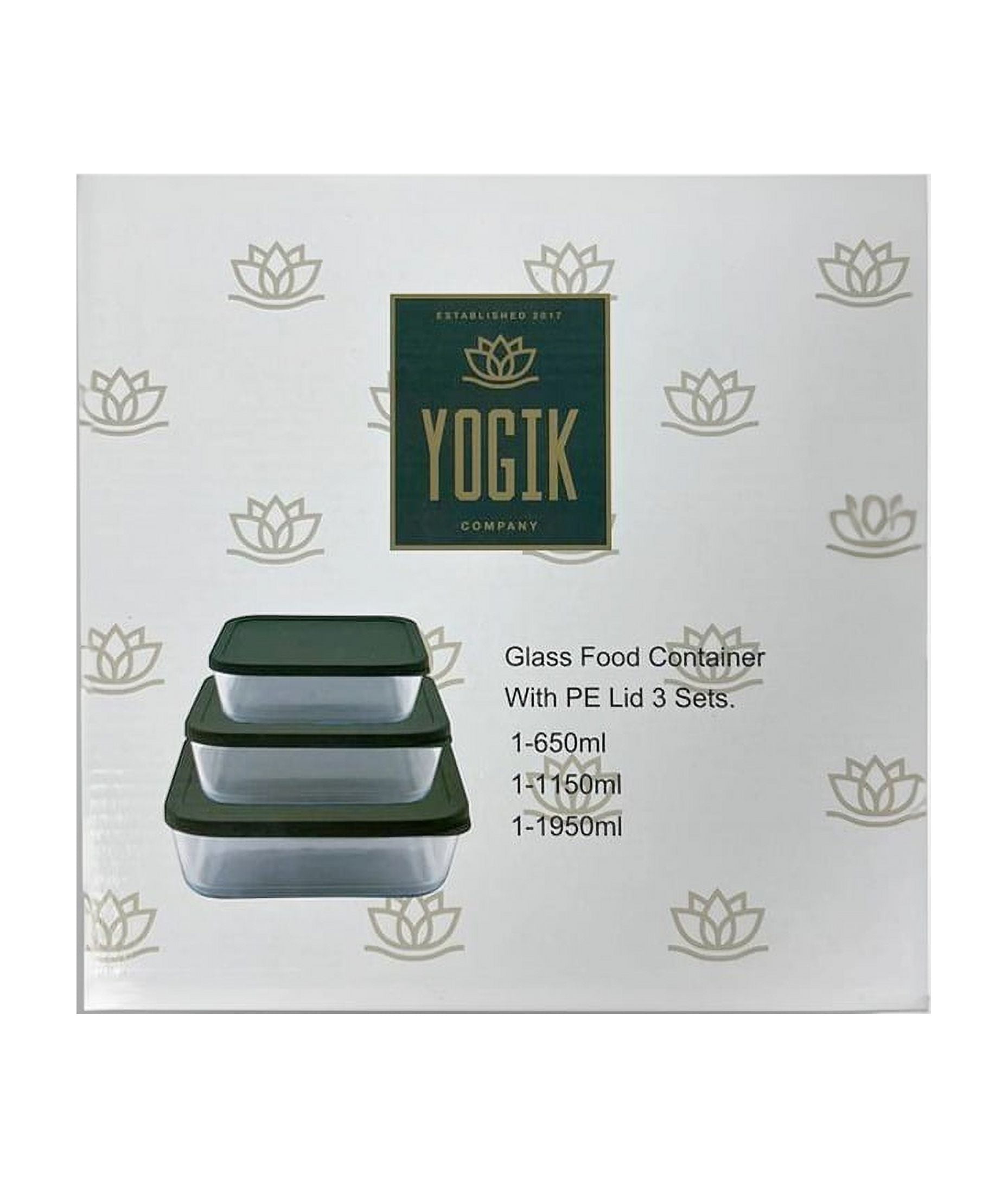 YogiK Set of 3 Square High Borosilicate Glass Food Storage Containers ...
