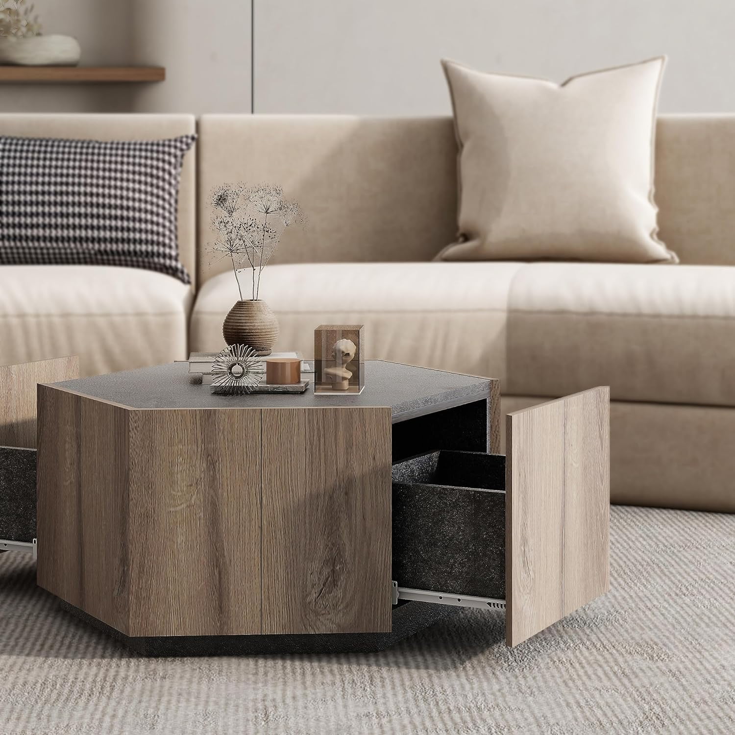 Yoglad Set of 2 Pentagon Nesting Coffee Tables, Irregular-Shaped Coffee ...