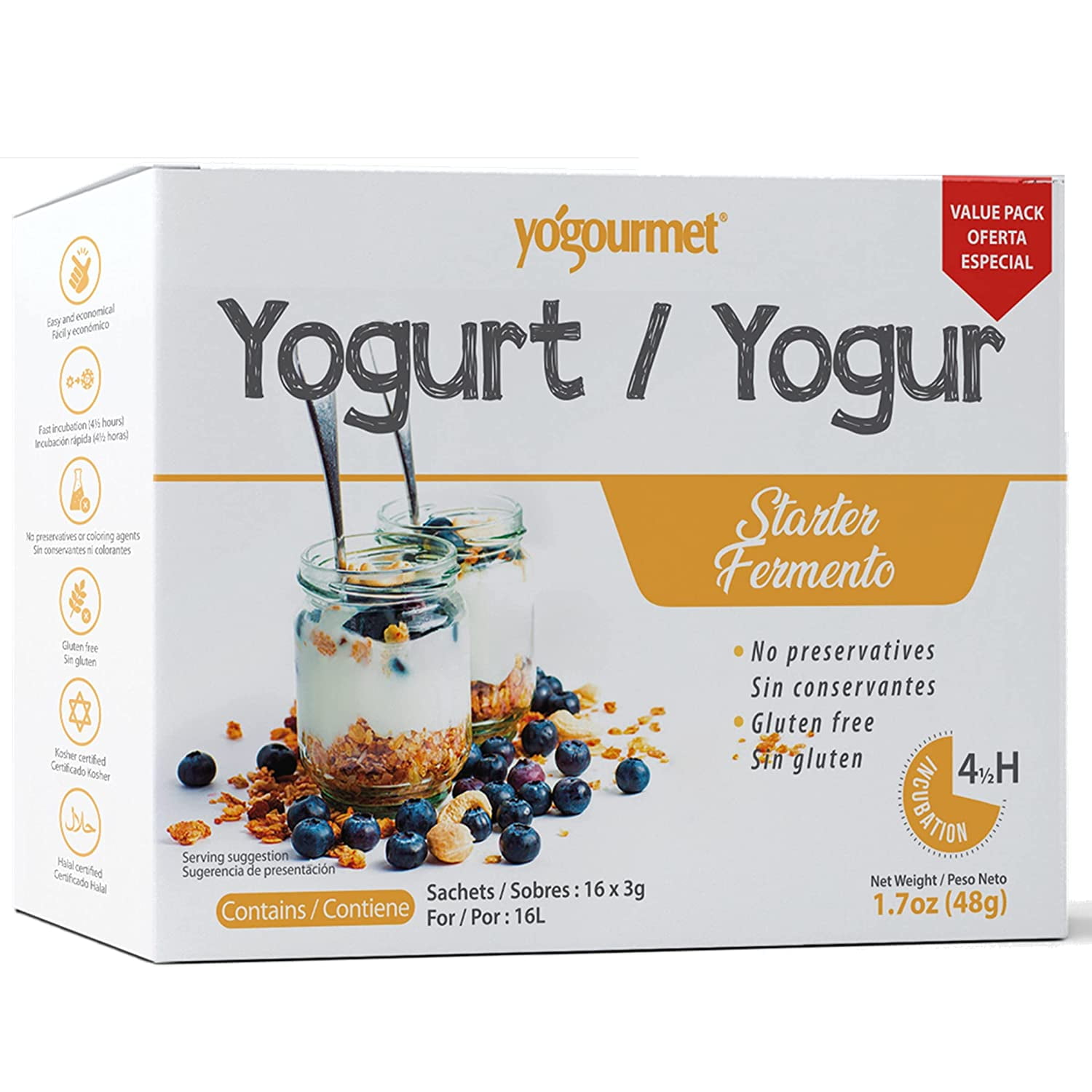 Yogourmet Easy and Good 16 Pack Freeze-Dried Yogurt Starter Value-Pack ...