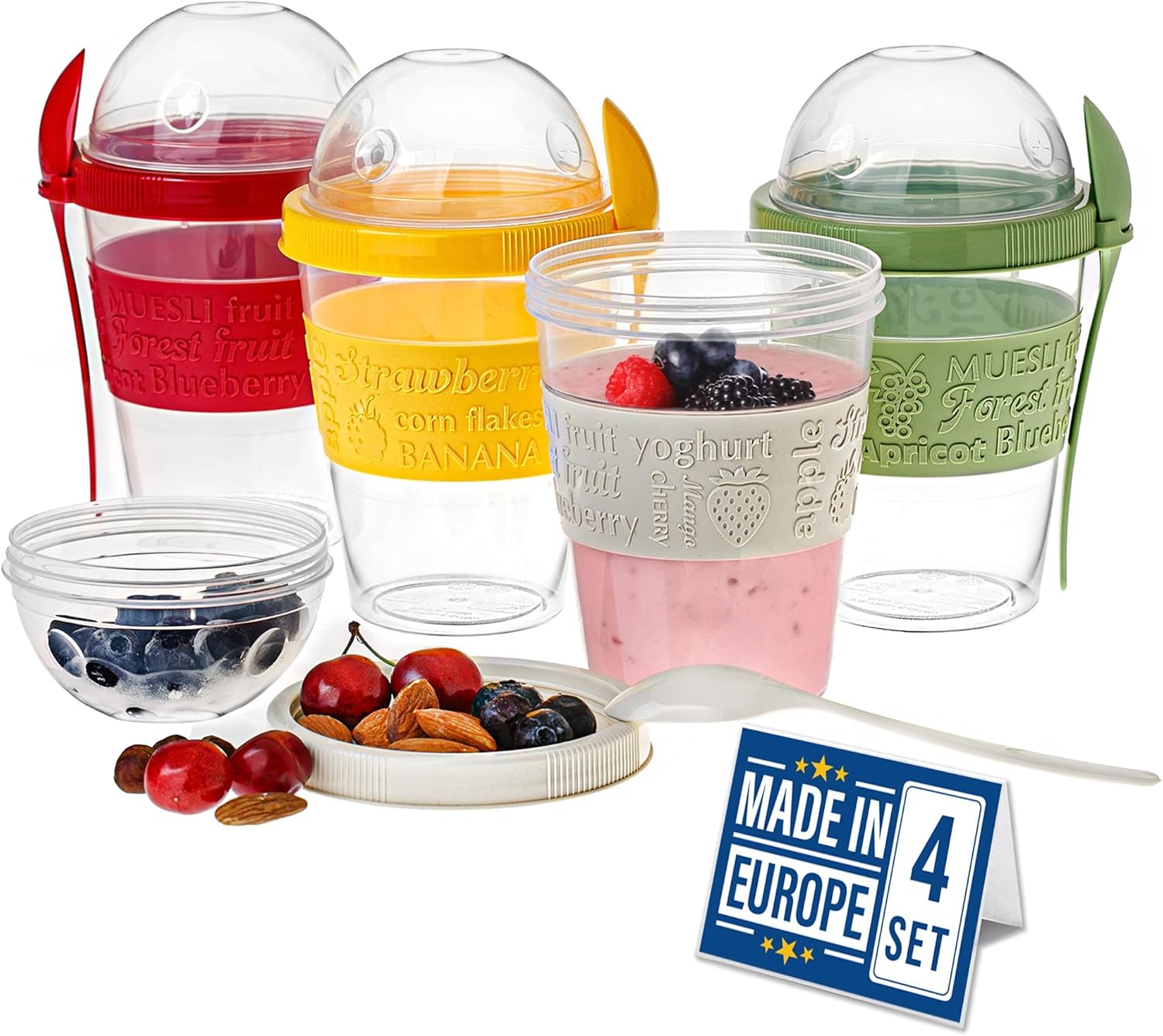Yogurt Parfait Cups with Lids, BPA FREE Reusable Yogurt Containers with ...