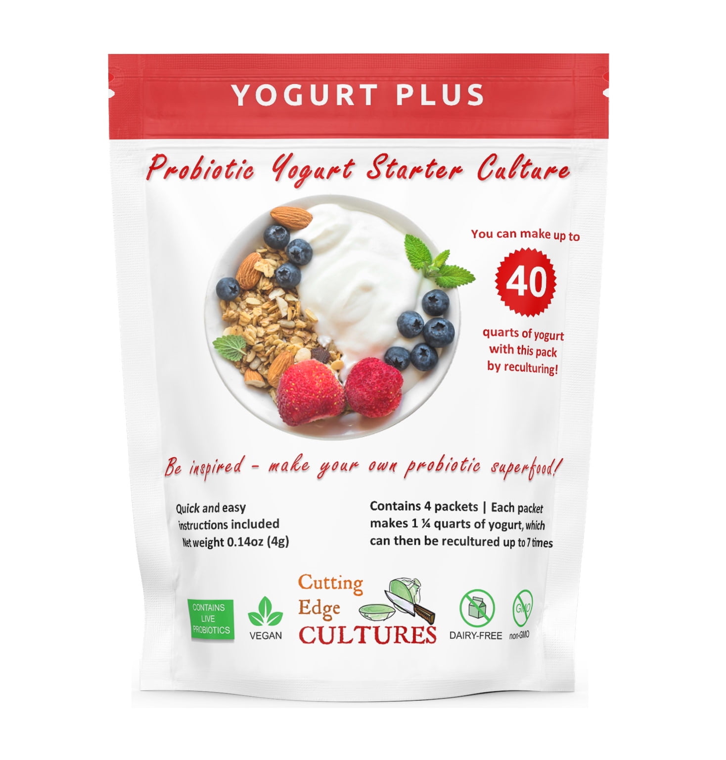 Yogurt Plus Probiotic Yogurt Starter Culture By Cutting Edge Cultures 4 ...