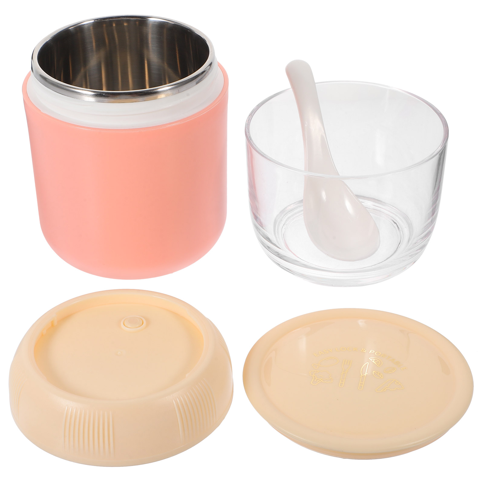 Yogurt Supoon Spoon Anti-leak Porridge Cup Portable Breakfast Cup Soup Cup Pink Silica Gel Pp ...