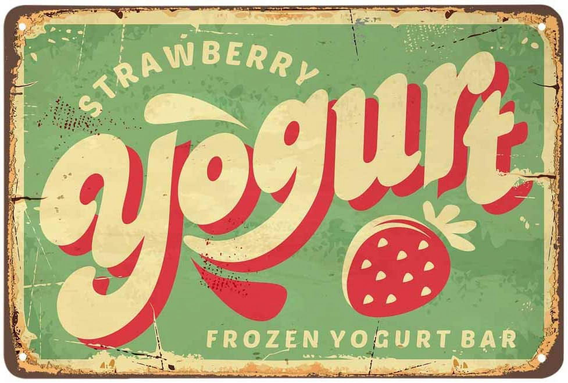 Yogurt Tin Sign,Strawberry Fruit Frozen Yogurt Bar Vintage Metal Tin ...