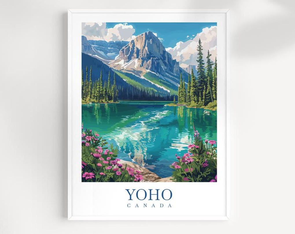 Yoho Canada Travel Print Wall Art - Illustrated Mountain & Landscape ...