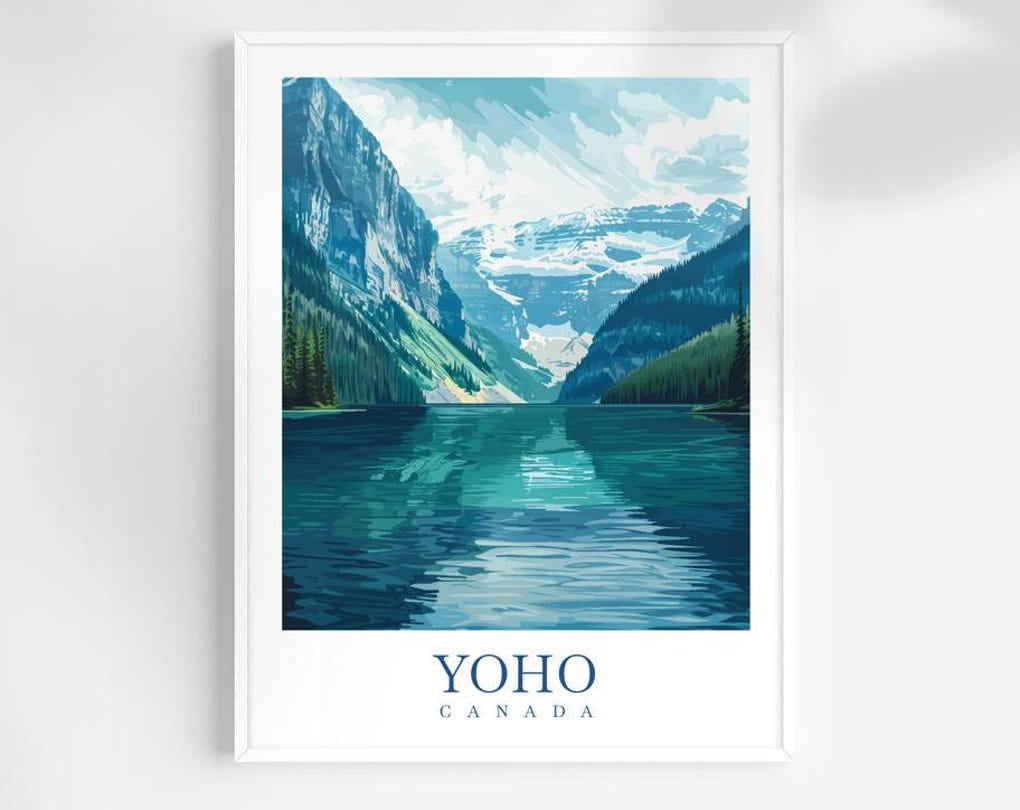 Yoho Canada Travel Print Wall Art - Illustrated Mountain & Landscape ...