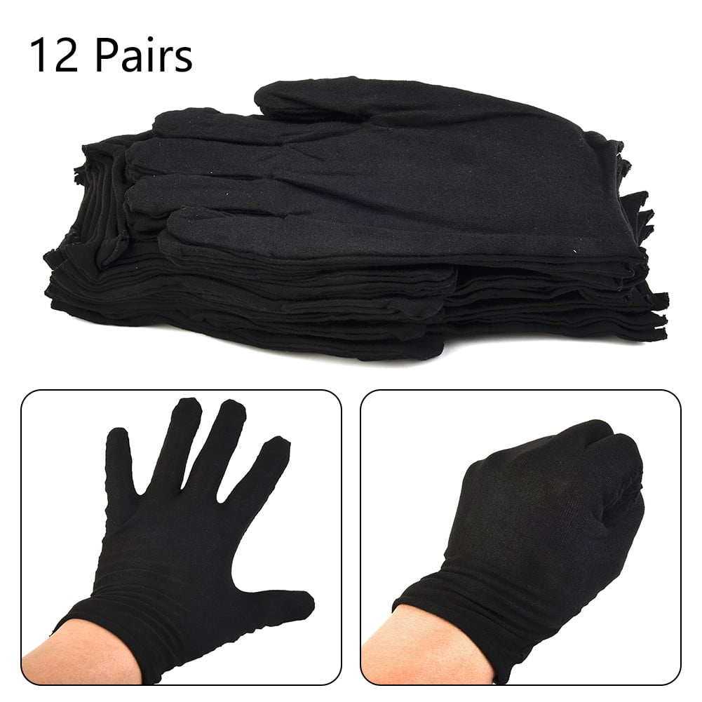 Yohoo New 12x Black Cotton Gloves Soft Large Sensitive Cleaning Dry ...