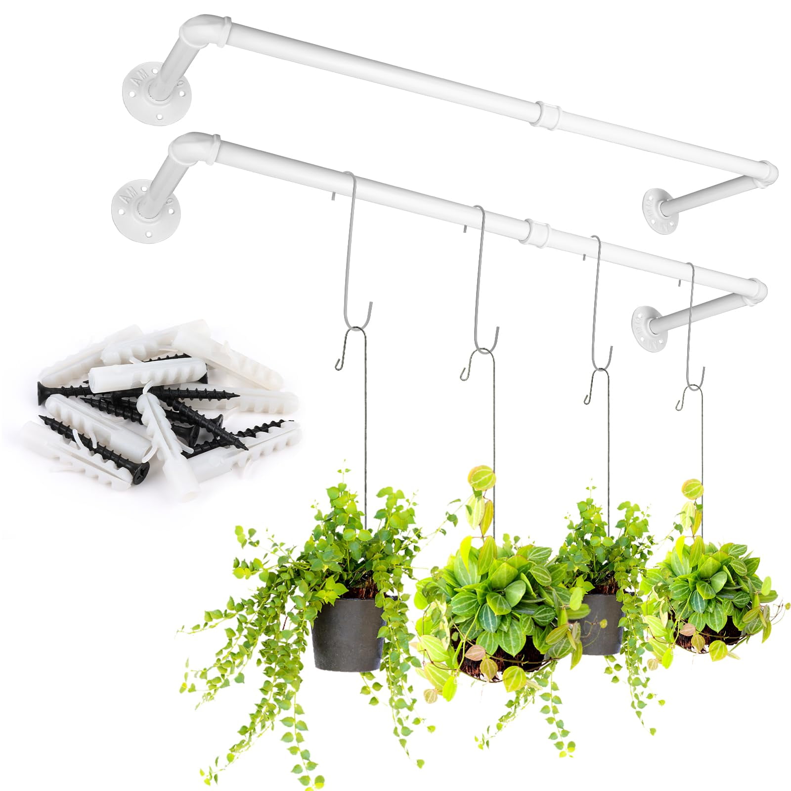 Yoiemivy 2 Sets Hanging Planter Bar with 4 Hooks White Wall Mount ...