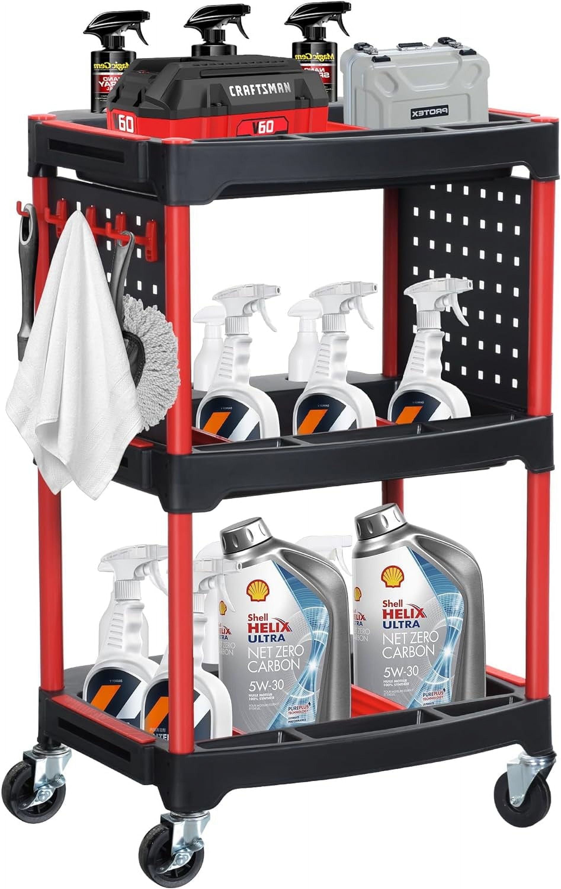 Yojotoou Rolling Detail Cart with 2 Side Hanging Plate & Hooks ...