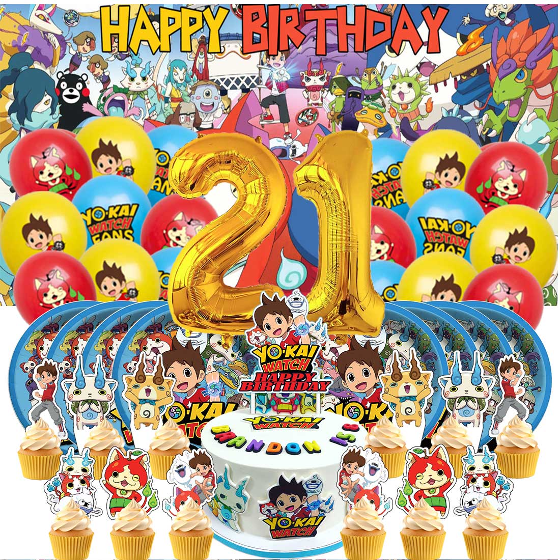 Yokai Watch Balloons Party Supplies 21th Decor Tableware Birthday Cake ...