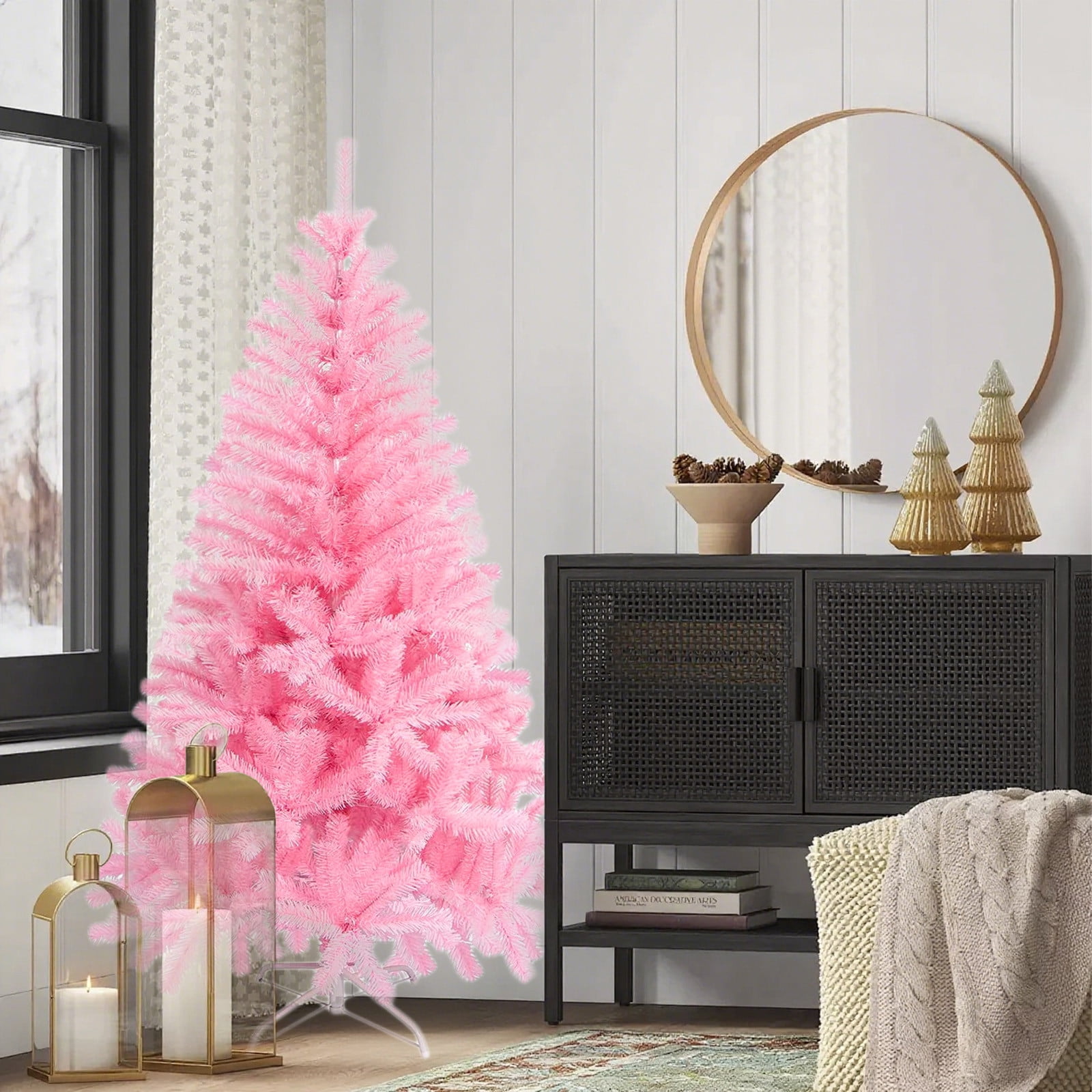Yokan 6ft Premium Pink Artificial Christmas Tree, Colorful Pre-Hinged ...