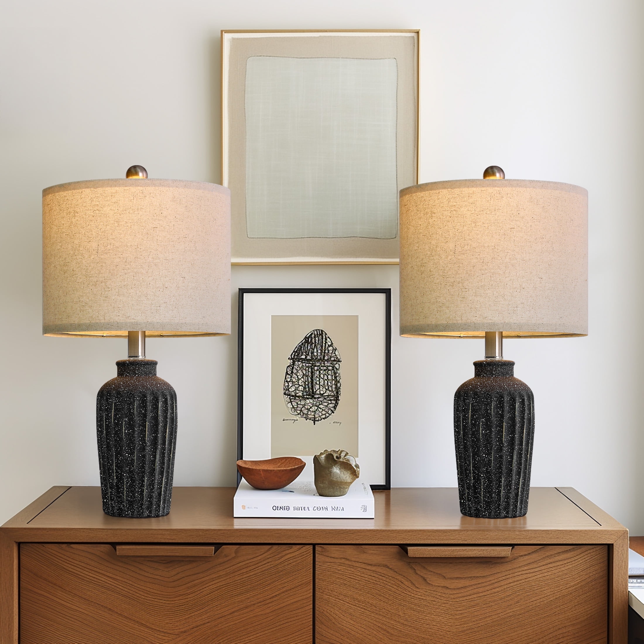 Yokila 20" Black Ceramic Table Lamp Set of 2 for Living Room Bedroom ...