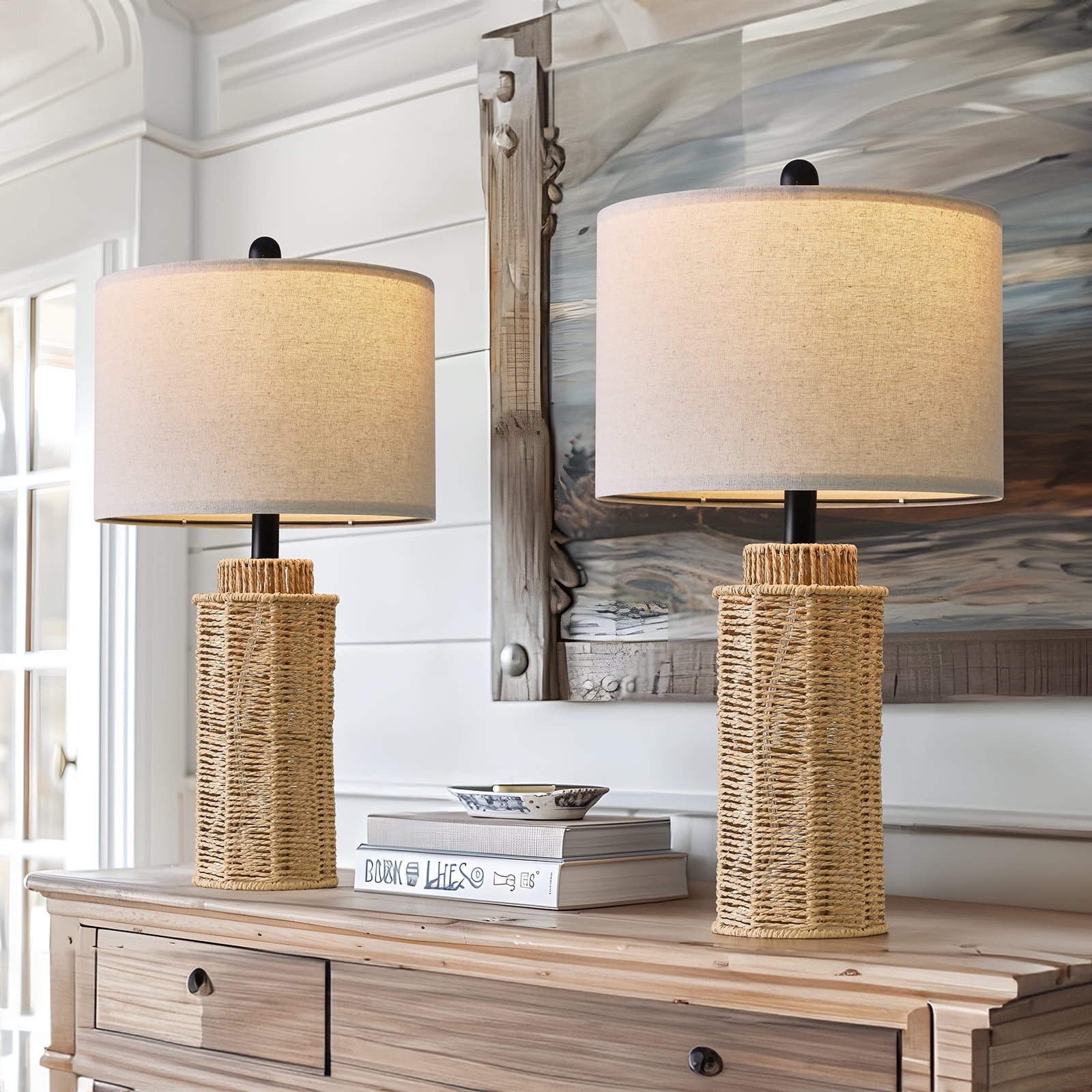 Customer reviews for Yokila 22.5" Farmhouse Rattan Table Lamps Set of 2 ...