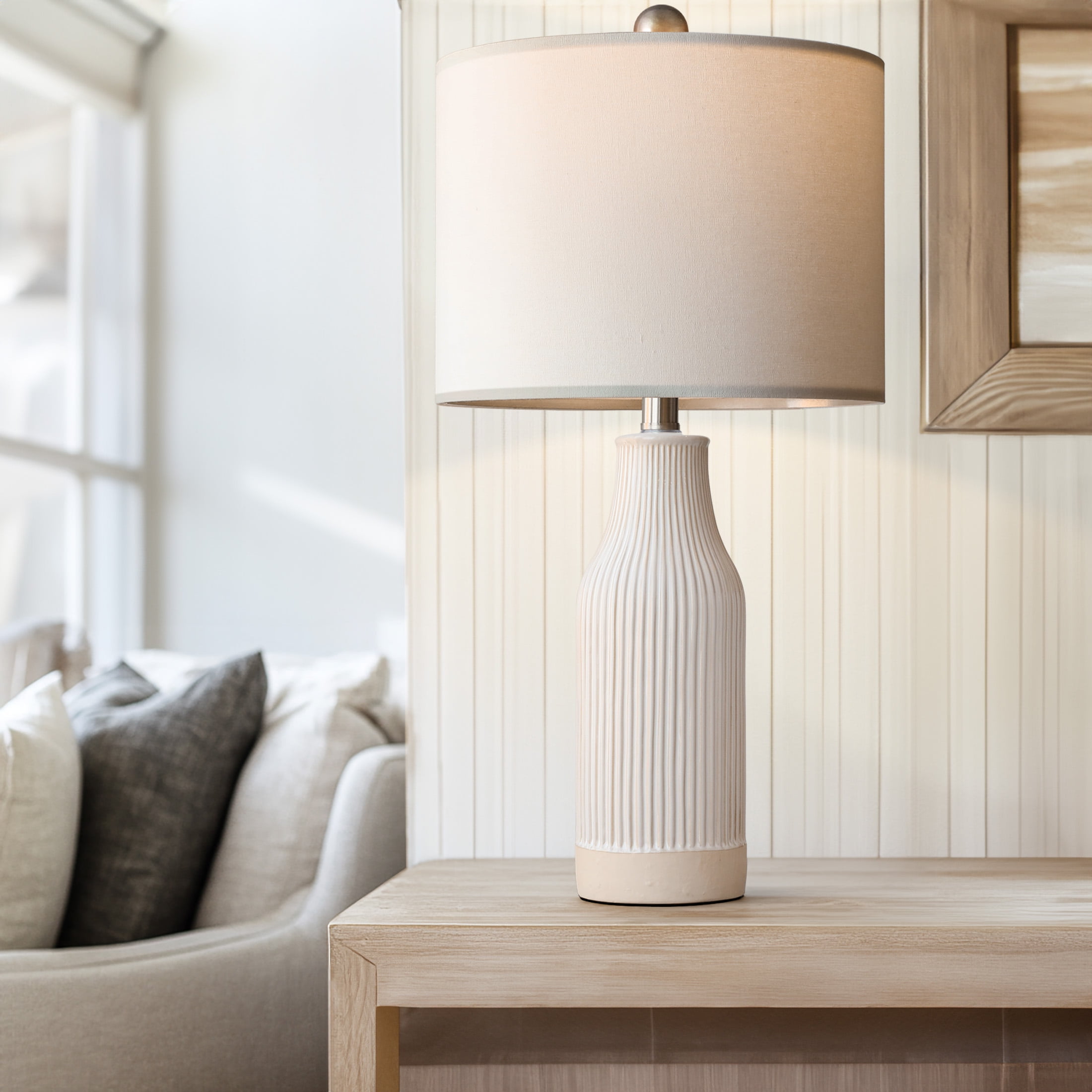 Yokila 23.25" White Ceramic Table Lamp for Living Room Bedroom Modern ...