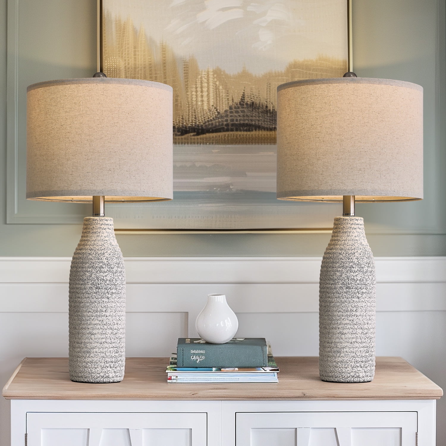 Yokila 25" White Ceramic Table Lamps Set of 2 for Living Room Bedroom ...