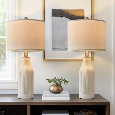 RORIA 23" White Modern Ceramic Table Lamp Set of 2 Rustic Farmhouse ...