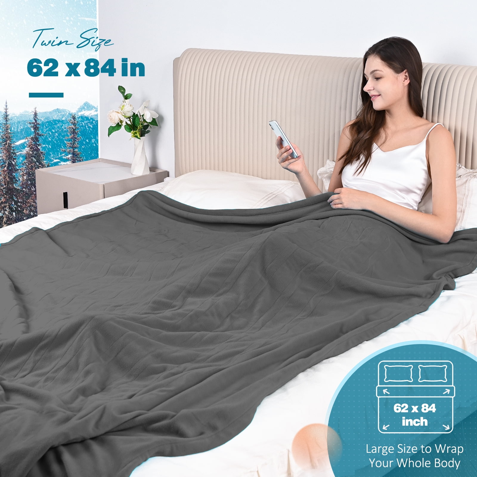 Yokimisu Electric Heated Blanket 62" x 84" Polar Fleece Twin Size ...