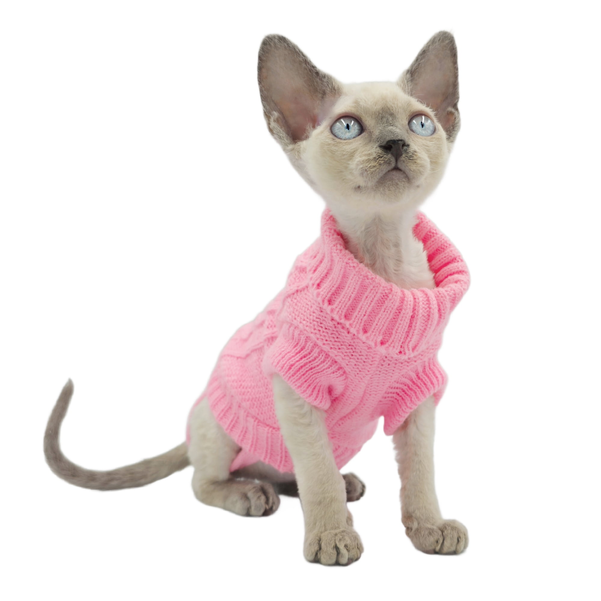 YokoKat Light Pink Turtleneck Cat Kitten Sweater Size Small Devon Rex ...