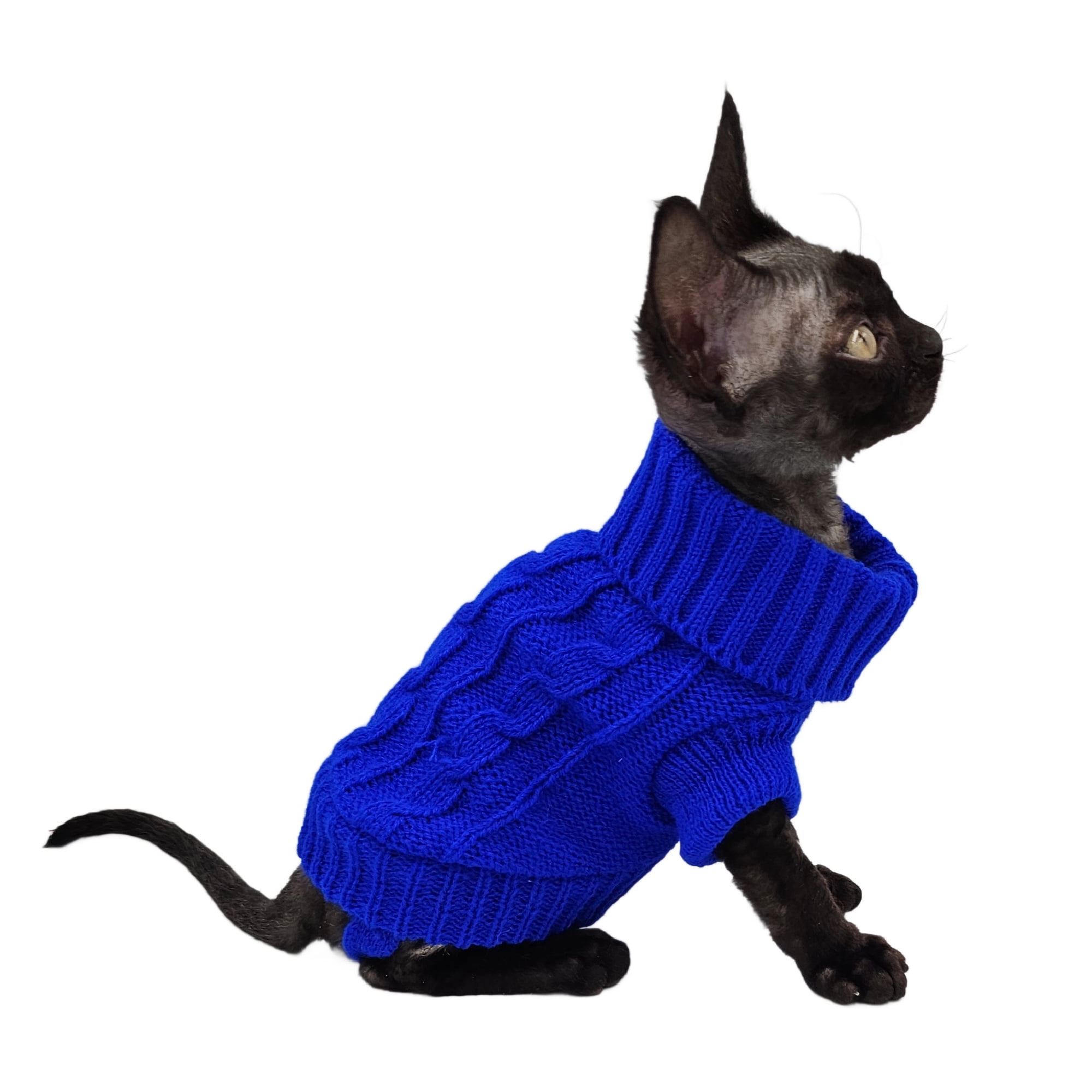 YokoKat Royal Blue Turtleneck Kitten Cat Sweater Size XS Devon Rex ...