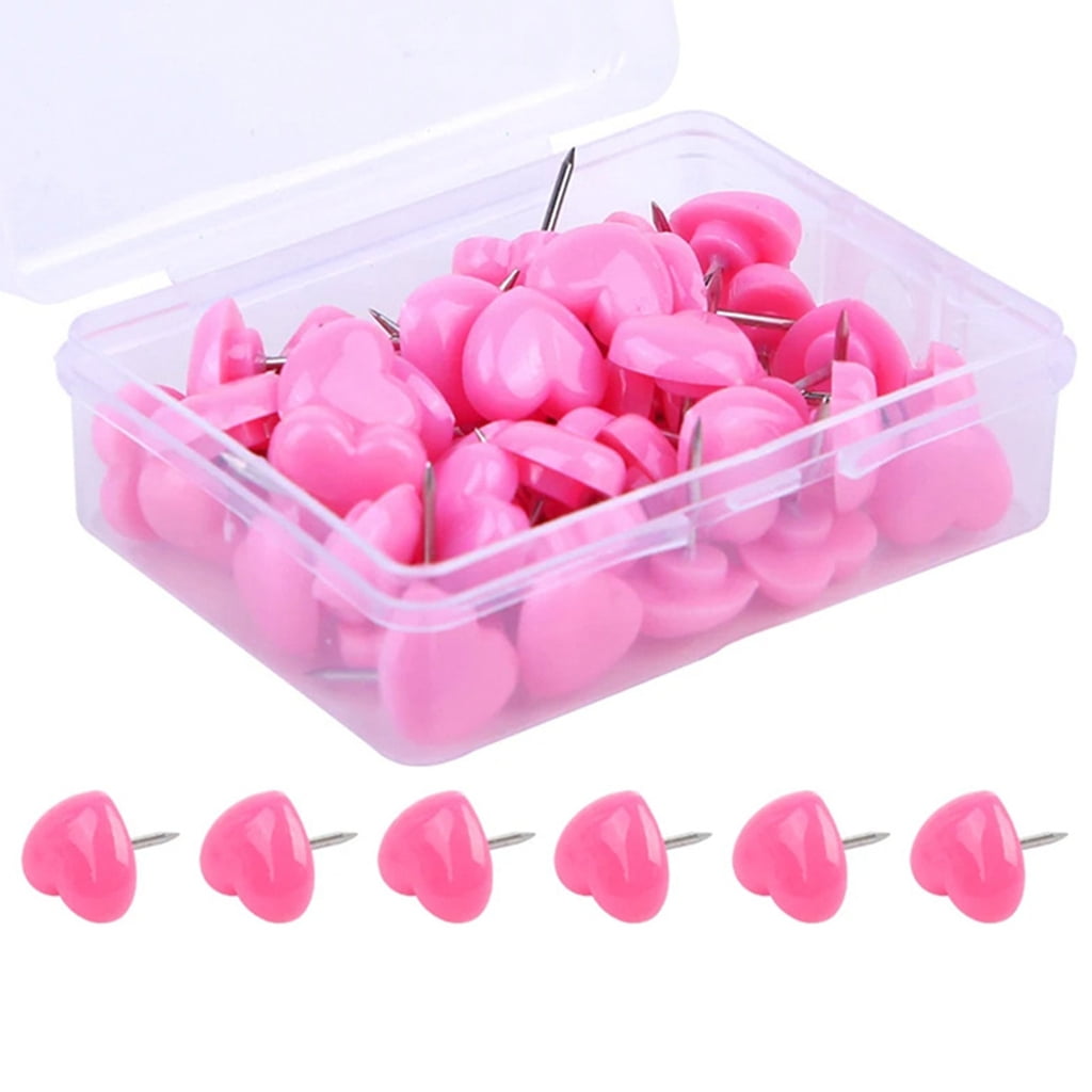 Yokua 100Pieces Heart Push Pins with Storage Box for Bulletin Board ...