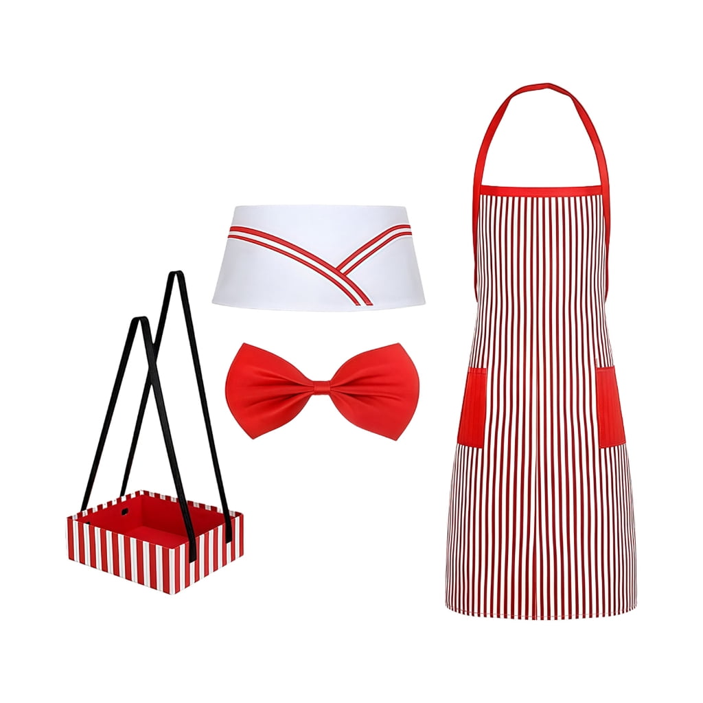 Yokua 1950s Waiter Costume Stripe Apron,Caps Bowtie Accessories ...