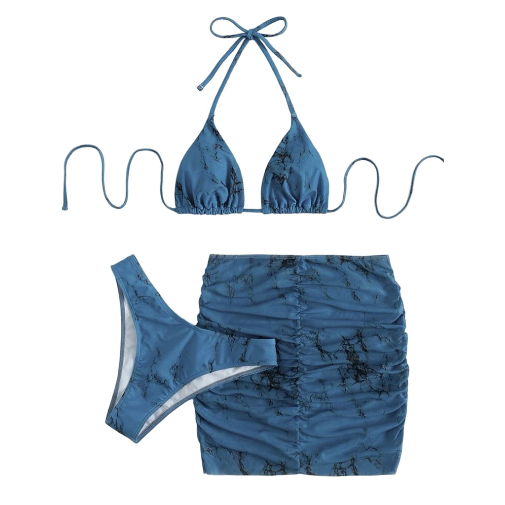 Yokua 3Pieces Cheeky-Bikini Set Sexy Bathing Suits Sarongs Marble Printing-Bikini - Walmart.com