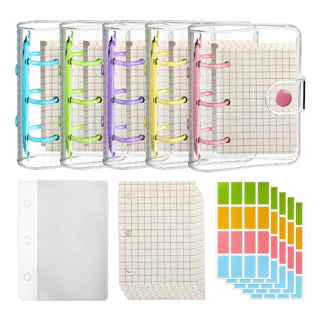 Yokua 5 Sets Mini PVC 3 Rings Binder Covers with Inner Paper, Labels ...