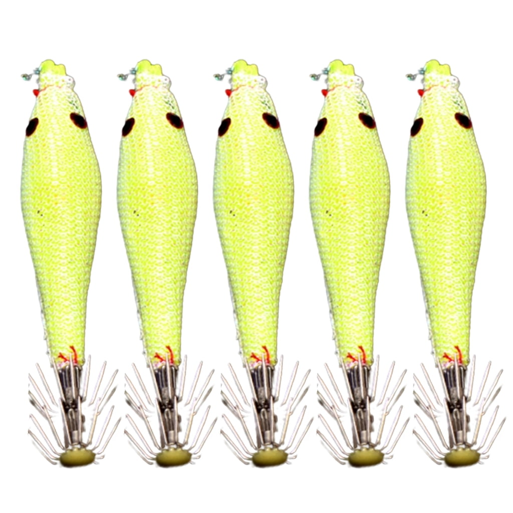 Yokua 5pcs Luminous Squid Jig Hooks Saltwater Fishing Lures Hard ...